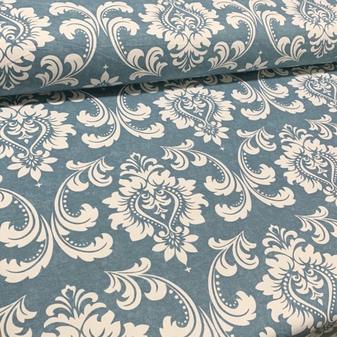 Damask Fabric Blue Canvas Fabric Victorian Fabric Baroque - Etsy