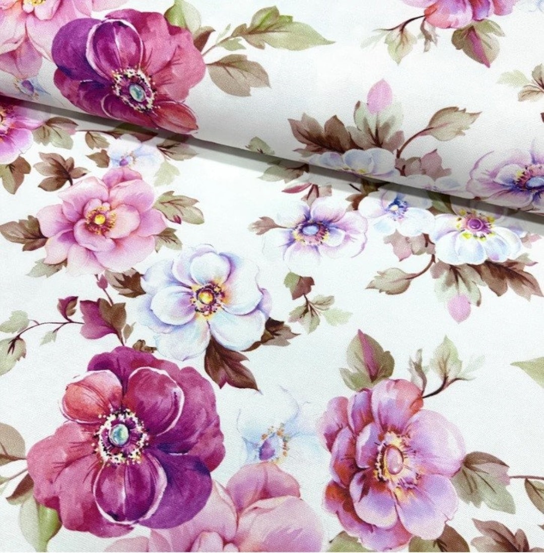 Japanese Floral Fabric, Anemone Fabric, Spring Flower Fabric, Fuchsia ...