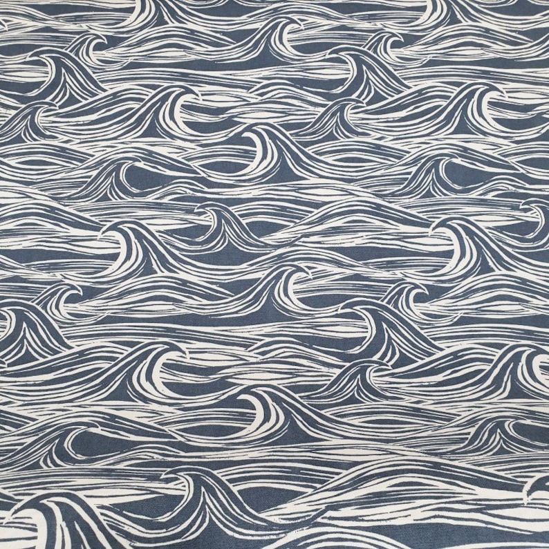 Ocean Fabric Waves Fabric Nautical Fabric Navy Blue - Etsy