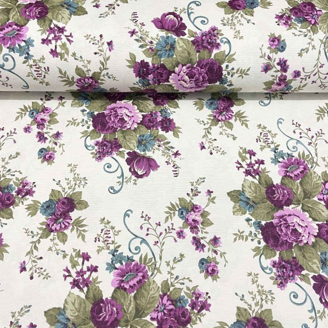 Purple Roses Fabric, Lavender Floral Fabric, Lilac Flower Fabric ...