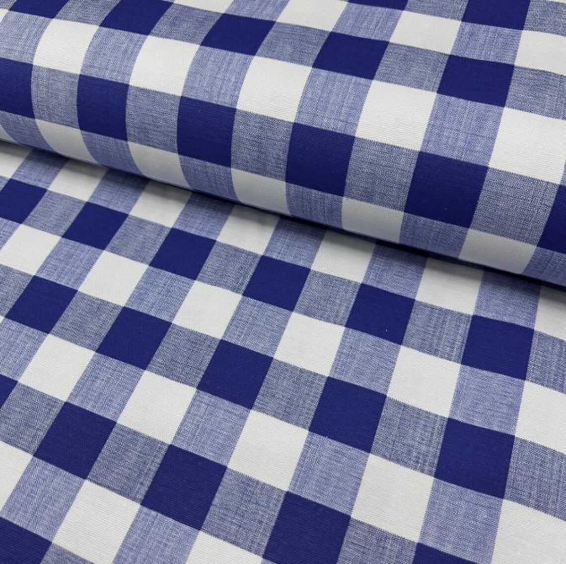 Royal Blue Check Fabric, Gingham Upholstery Fabric, Blue White Buffalo ...