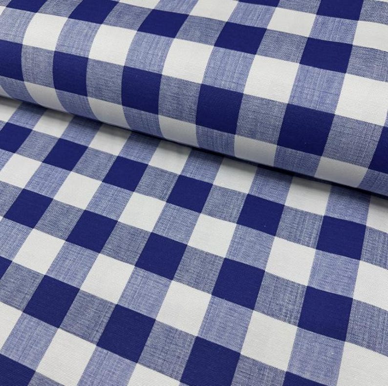 Royal Blue Check Fabric, Gingham Upholstery Fabric, Blue White Buffalo ...