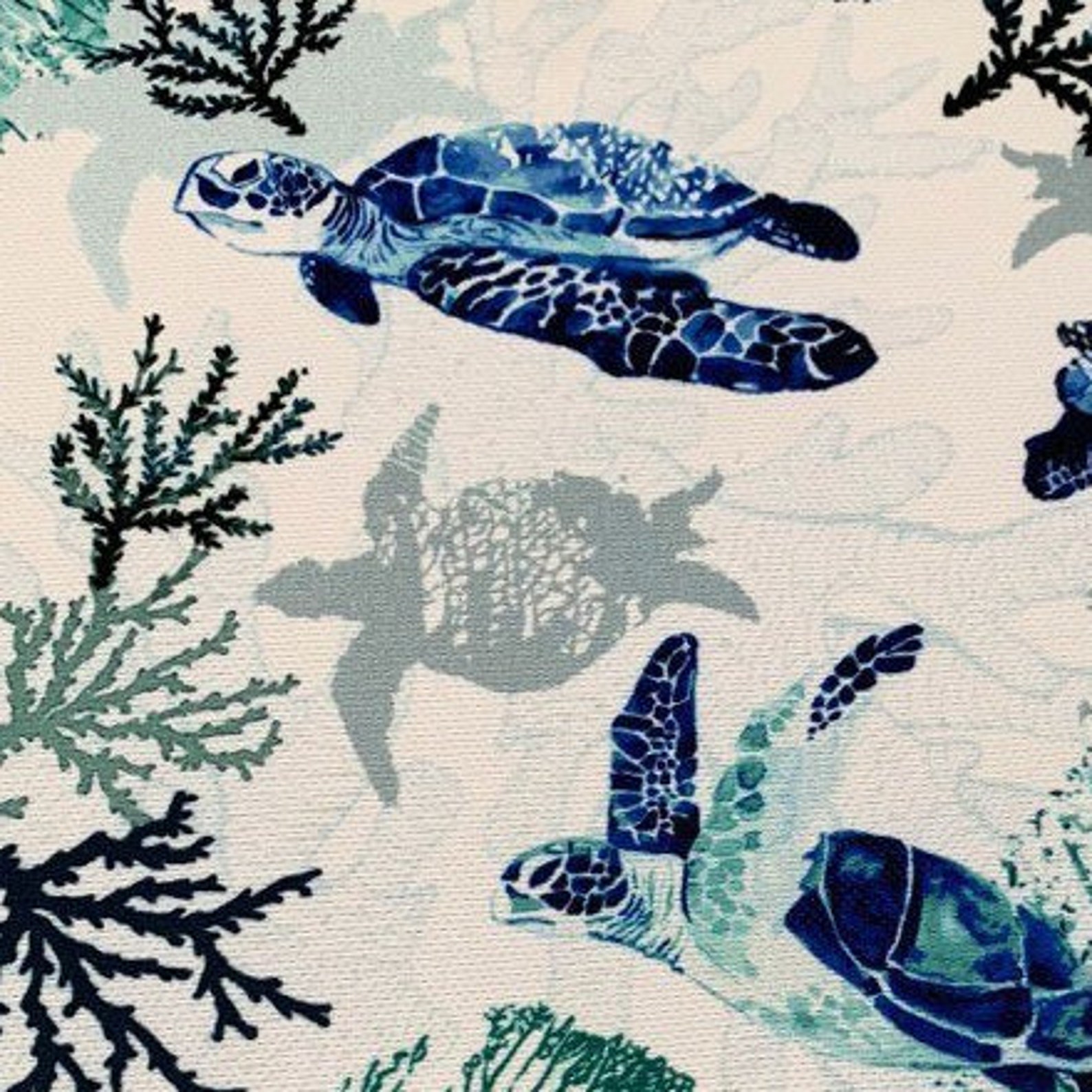 Nautical Upholstery Fabric, Sea Turtle Fabric, Blue Ocean Fabric, Coral ...