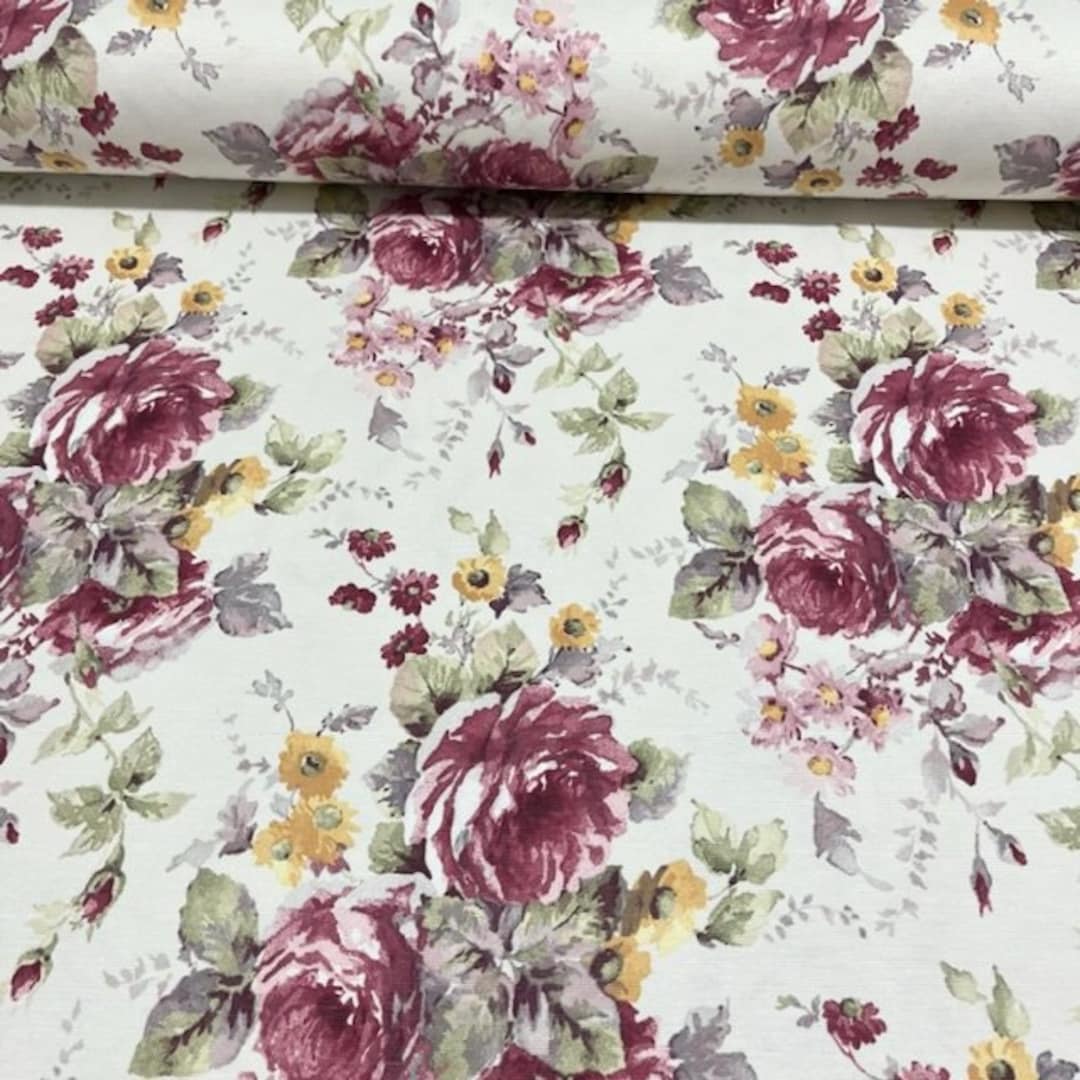 Roses Upholstery Fabric, Dusty Pink Fabric, Romantic Floral Fabric ...