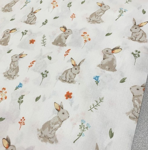 Rabbit Fabric Cotton Bunny Fabric by the Yard Woodland | Etsy