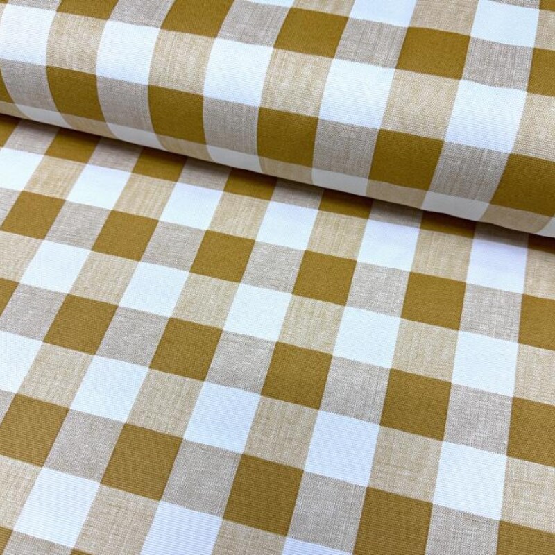 Gingham Mustard Fabric - Etsy UK