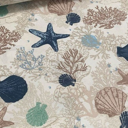 Nautical Upholstery Fabric Coastal Fabric Sea Shell Fabric - Etsy