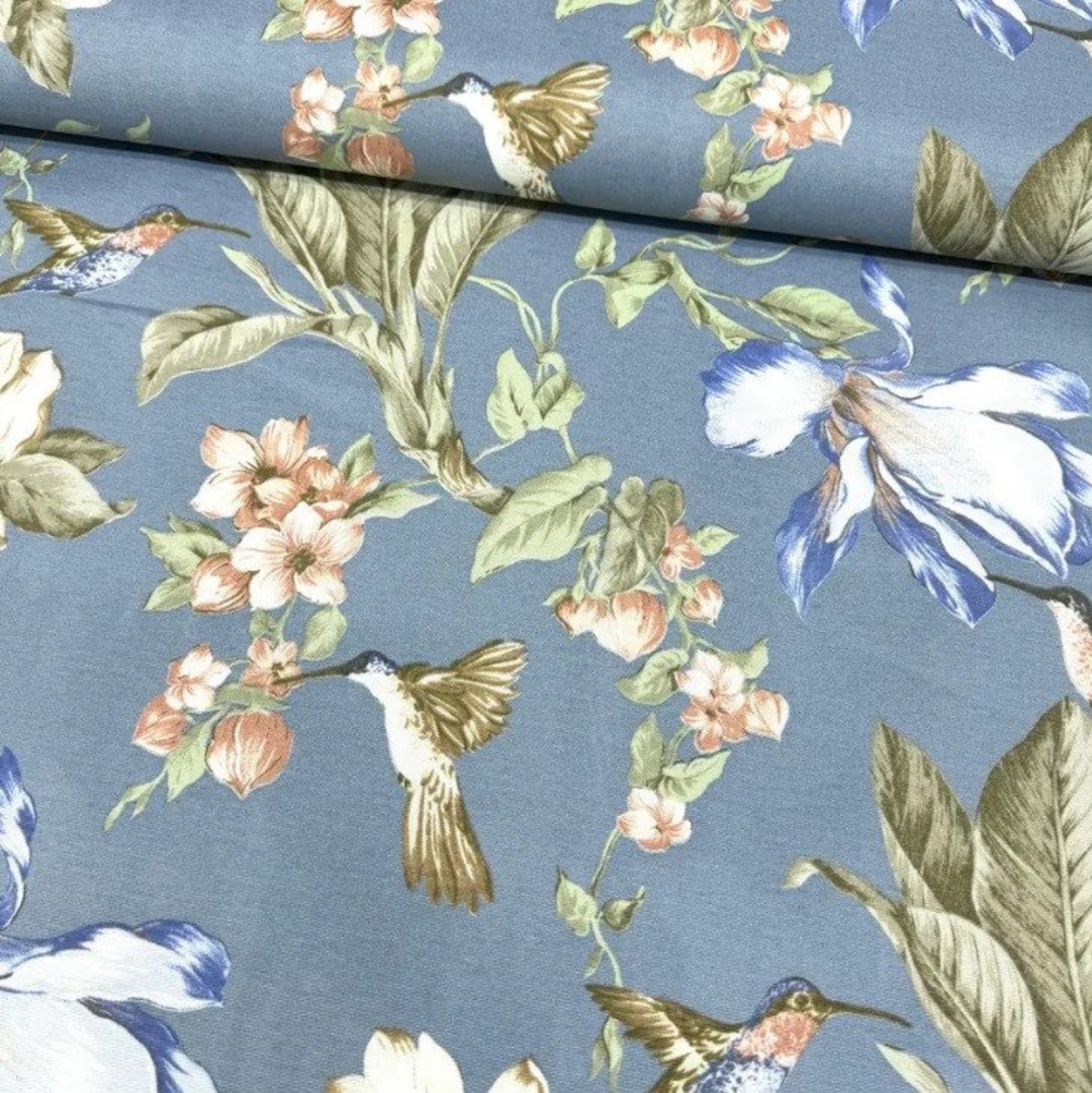 Botanical Upholstery Fabric, Indigo Blue Floral Fabric, Lily Flower ...