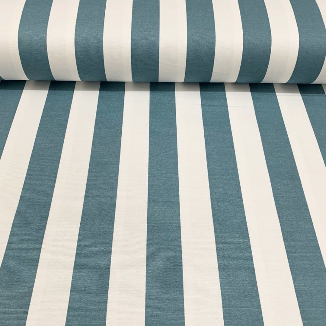 Stripe Canvas Fabric, Teal Upholstery Fabric, Turquoise White Fabric ...