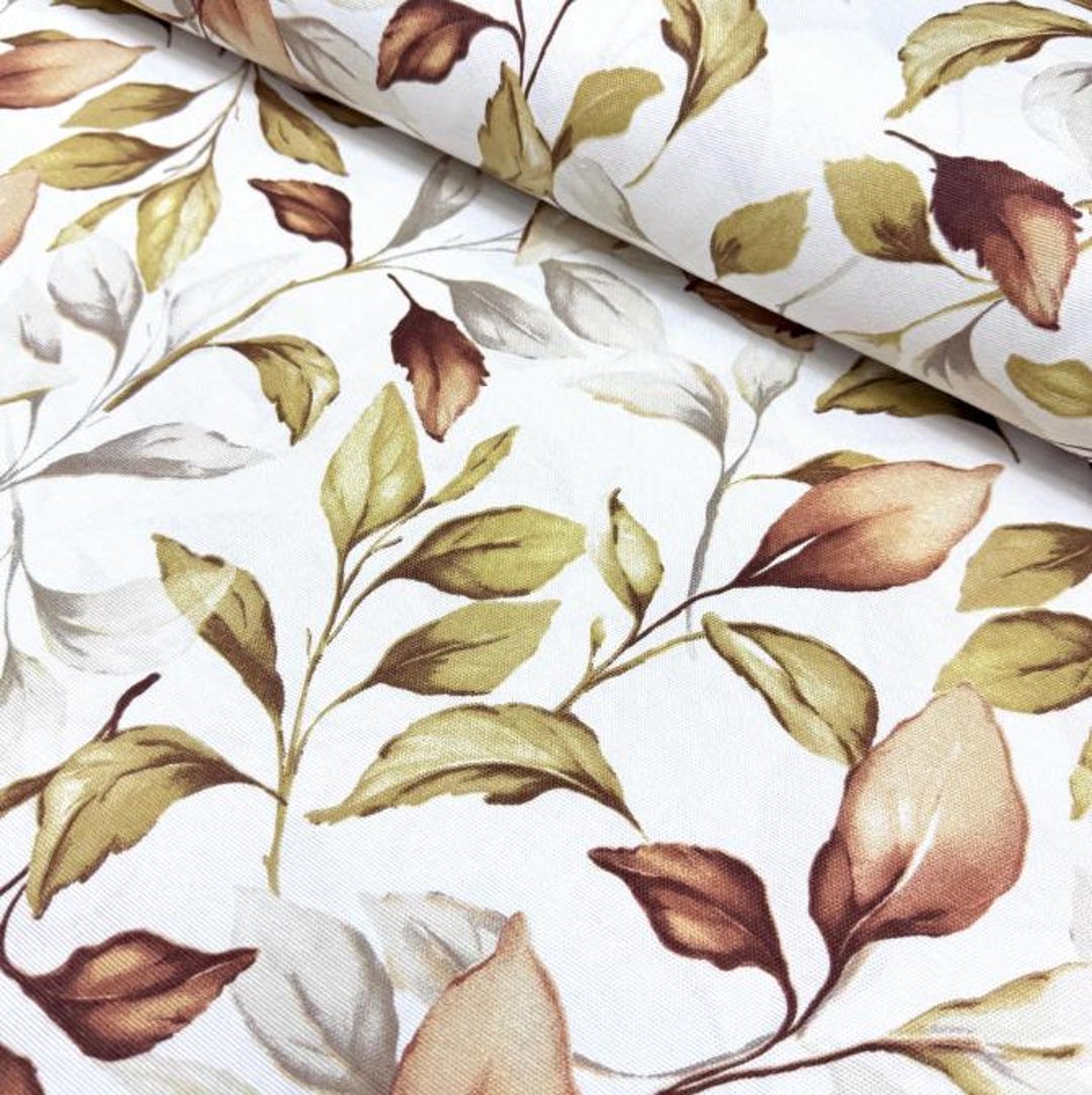 Leaf Print Fabric, Watercolor Upholstery Fabric, Botanical Canvas ...