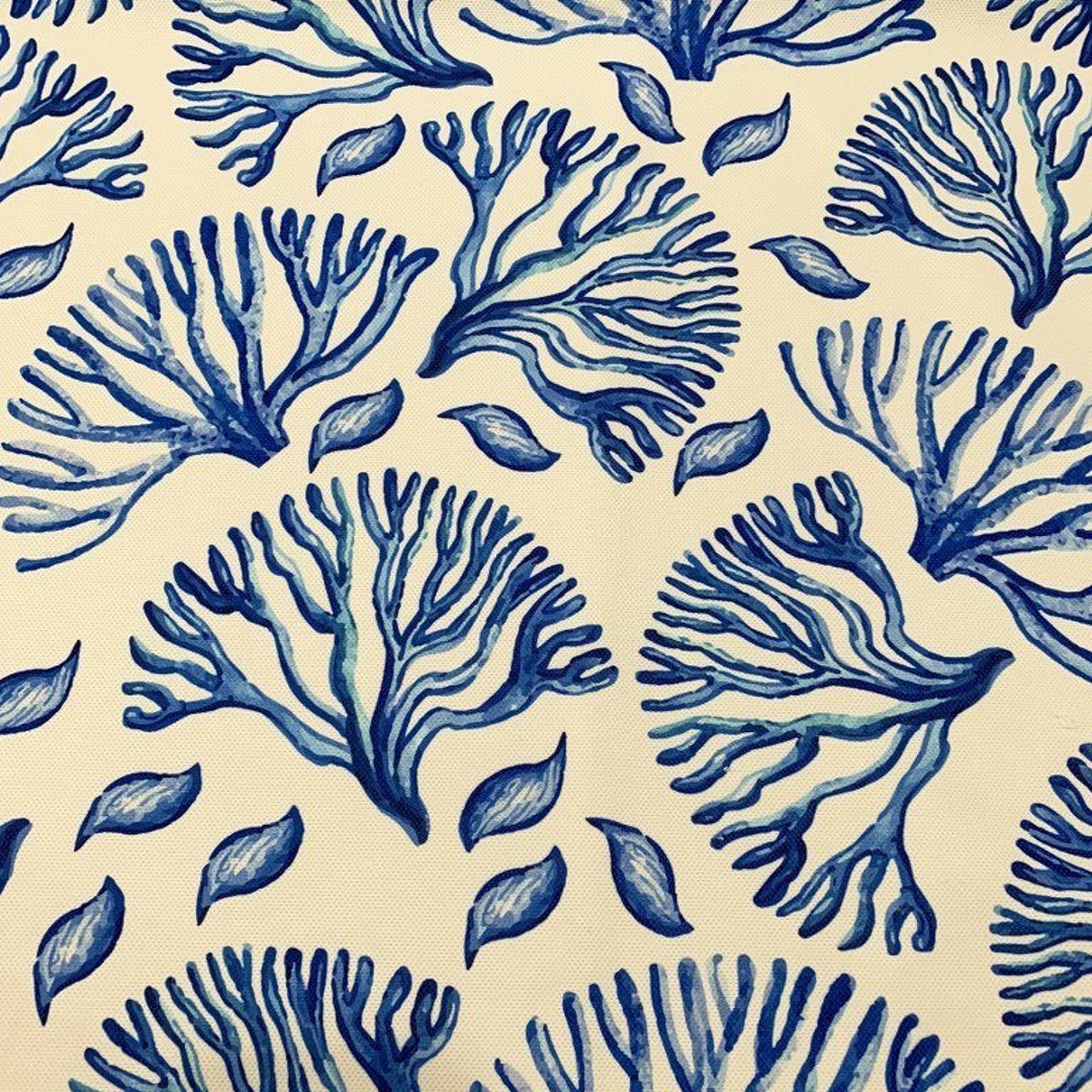 Coral Fabric, Blue Nautical Fabric, Ocean Fabric, Coastal Sea Reef ...
