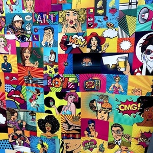 Comic Book Fabric, Pop Art Fabric, Comics Fabric, Colorful Cartoon ...