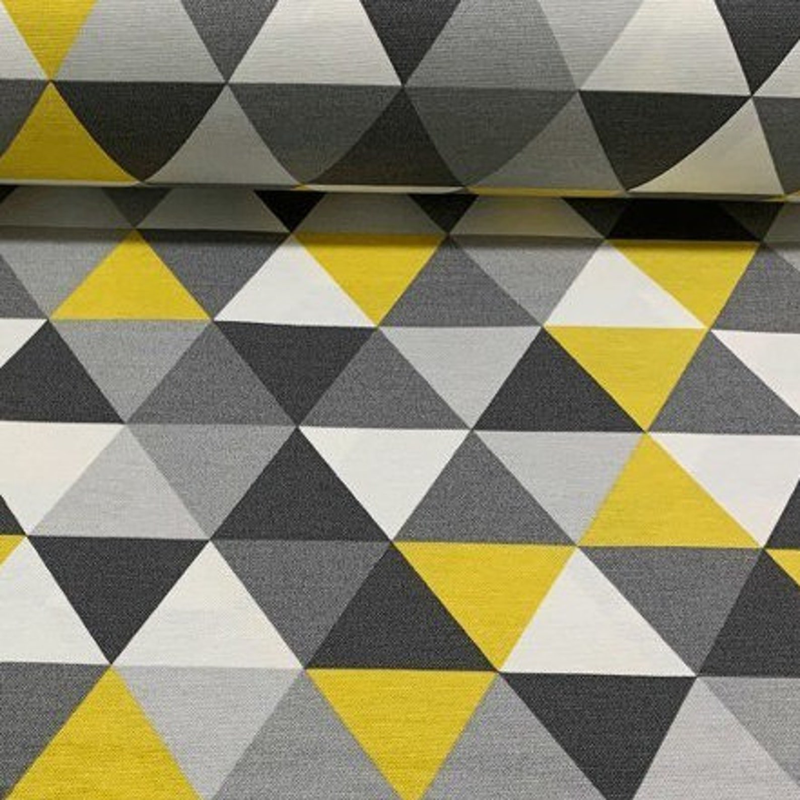 Geometric Upholstery Fabric Triangle Fabric Gray Yellow - Etsy