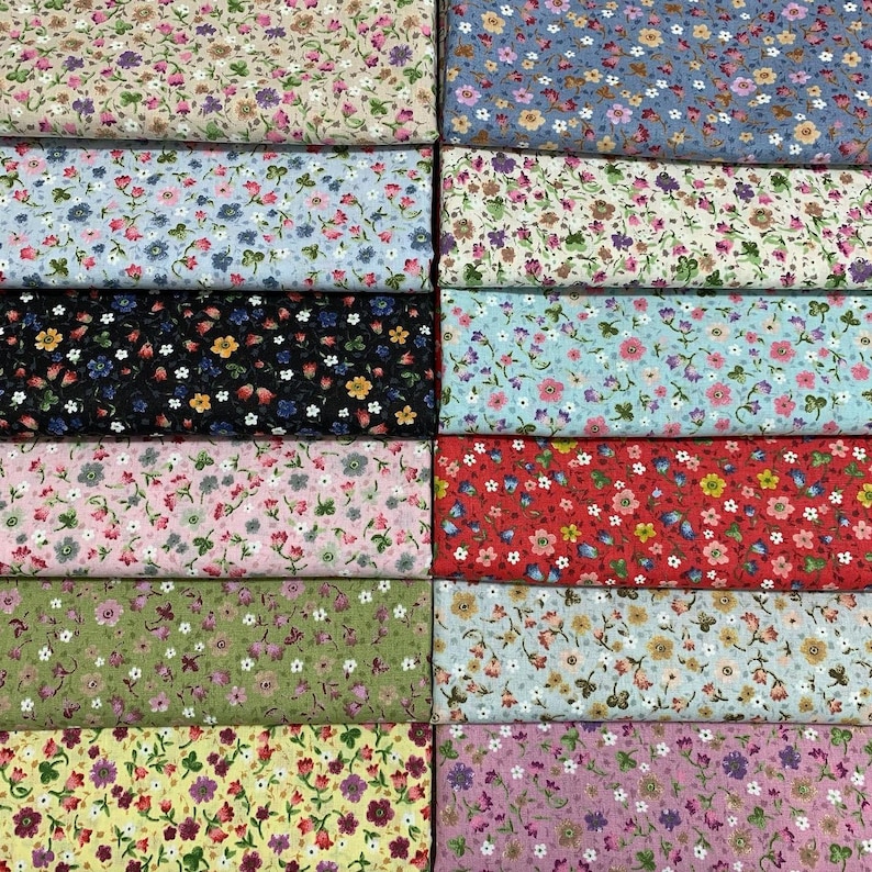 Small Print Fabric, Tiny Floral Fabric, Flower Cotton Fabric, Quilting ...