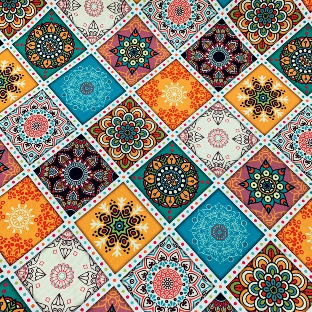 Mandala Fabric, Colorful Upholstery Fabric, Authentic Tile Fabric ...