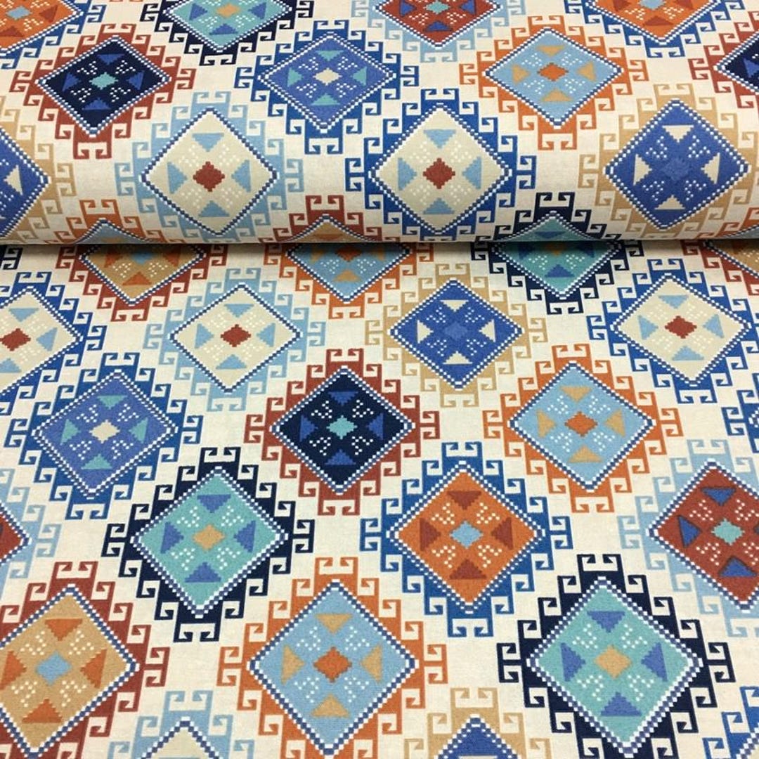 Kilim Upholstery Fabric, Tribal Aztec Print Fabric, Colourful Fabric ...