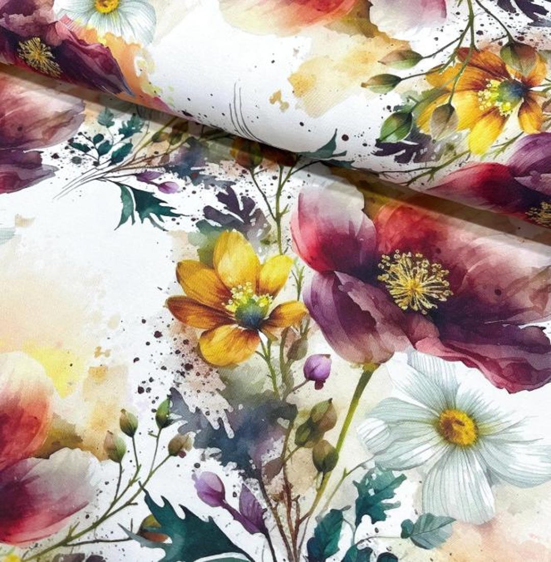 Poppy Flower Fabric, Large Floral Upholstery Fabric, Daisy Fabric, Big ...