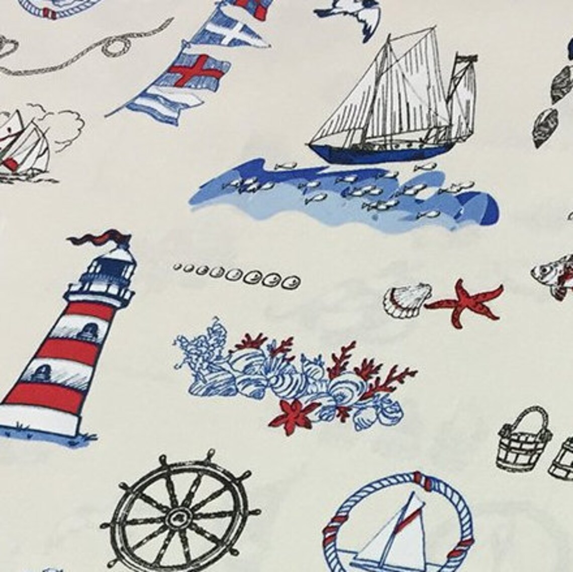 Nautical Fabric, Boat Fabric, Marine Fabric, Lighthouse Fabric, Blue ...