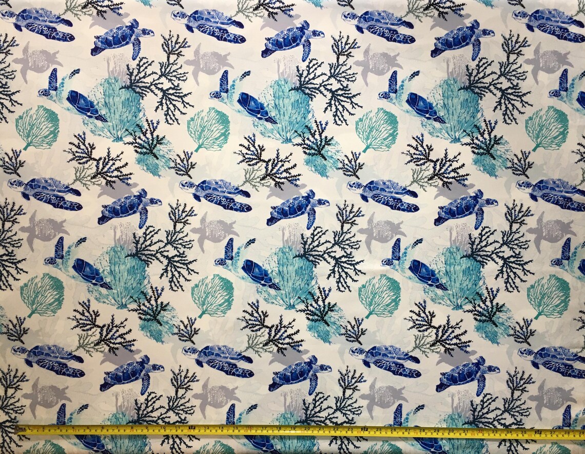 Nautical Upholstery Fabric, Sea Turtle Fabric, Blue Ocean Fabric, Coral ...
