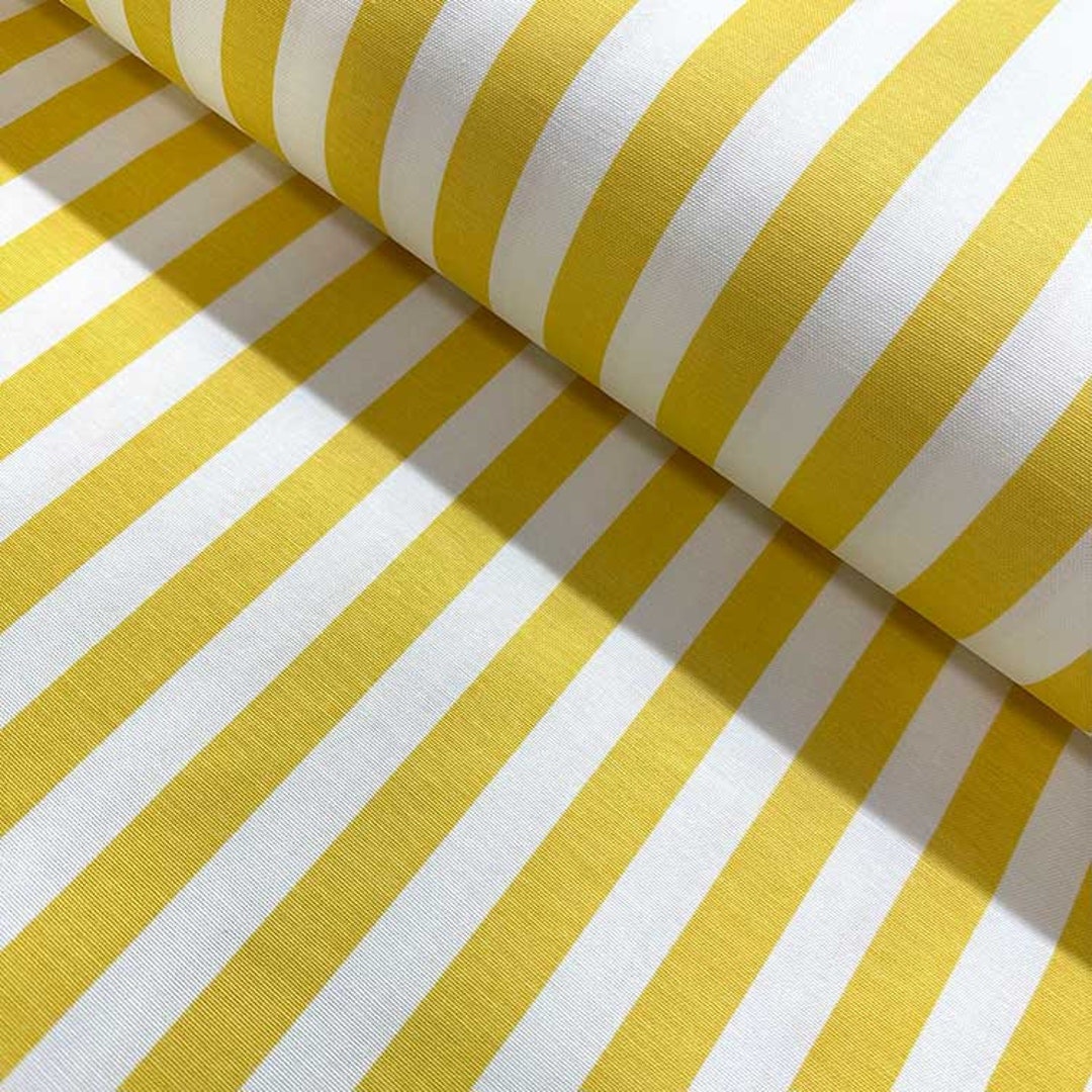 Yellow Stripe Fabric, Country Cottage Fabric, Yellow White Duck Cotton ...