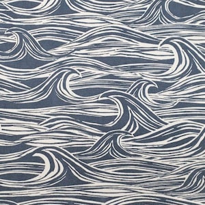 Ocean Fabric, Waves Fabric, Nautical Fabric, Navy Blue Upholstery ...