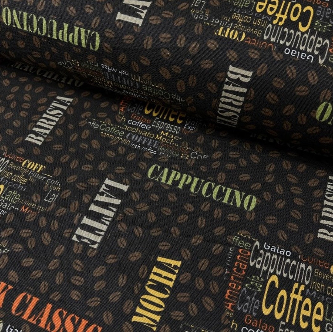 Coffee Fabric, Dark Brown Upholstery Fabric, Text Fabric, Coffee Bean ...