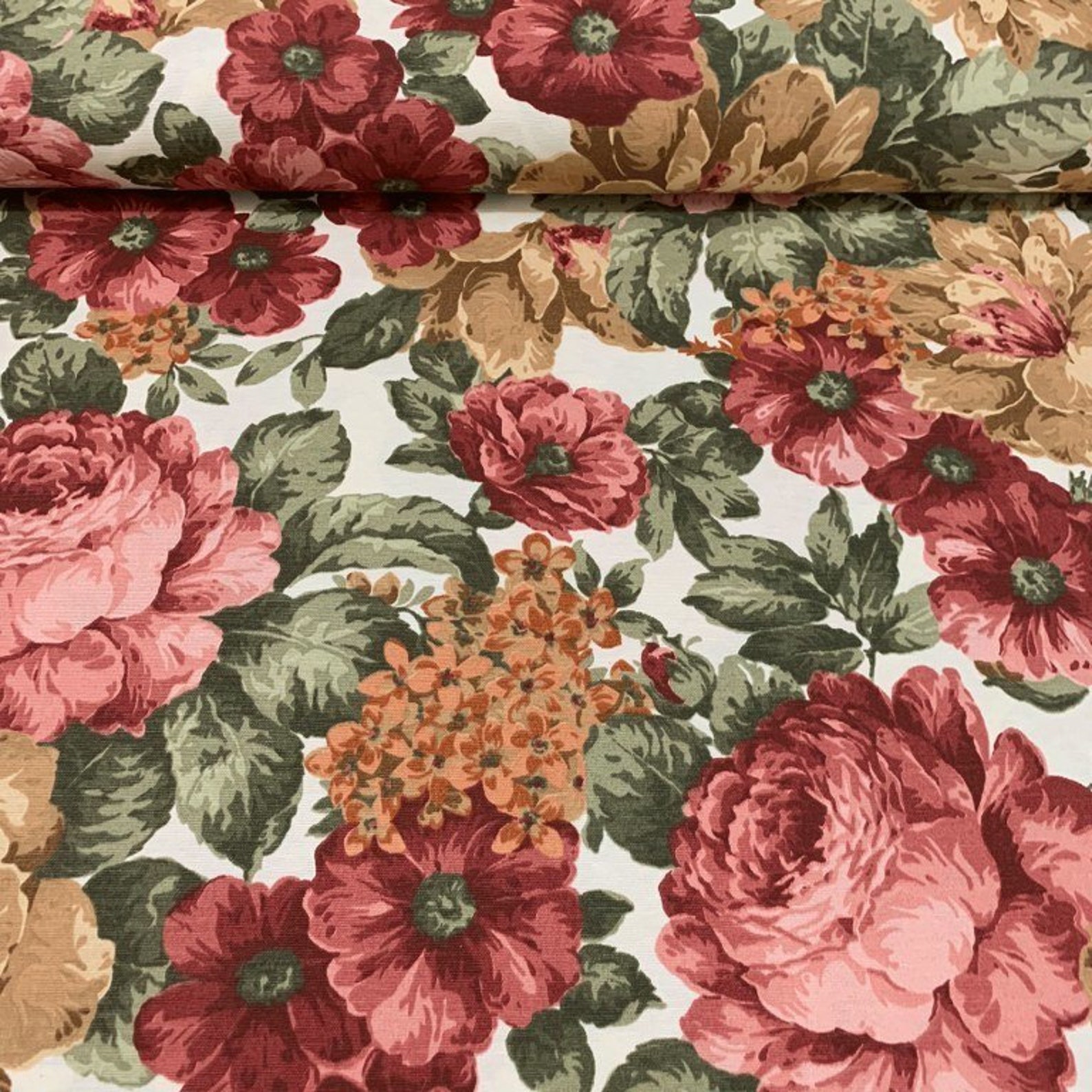 Roses Upholstery Fabric, Large Flower Fabric, Floral Drapery Fabric ...