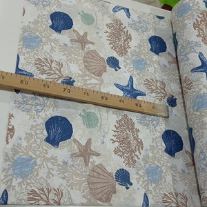 Nautical Cotton Fabric, Coastal Fabric, Sea Shell Fabric, Starfish Reef ...