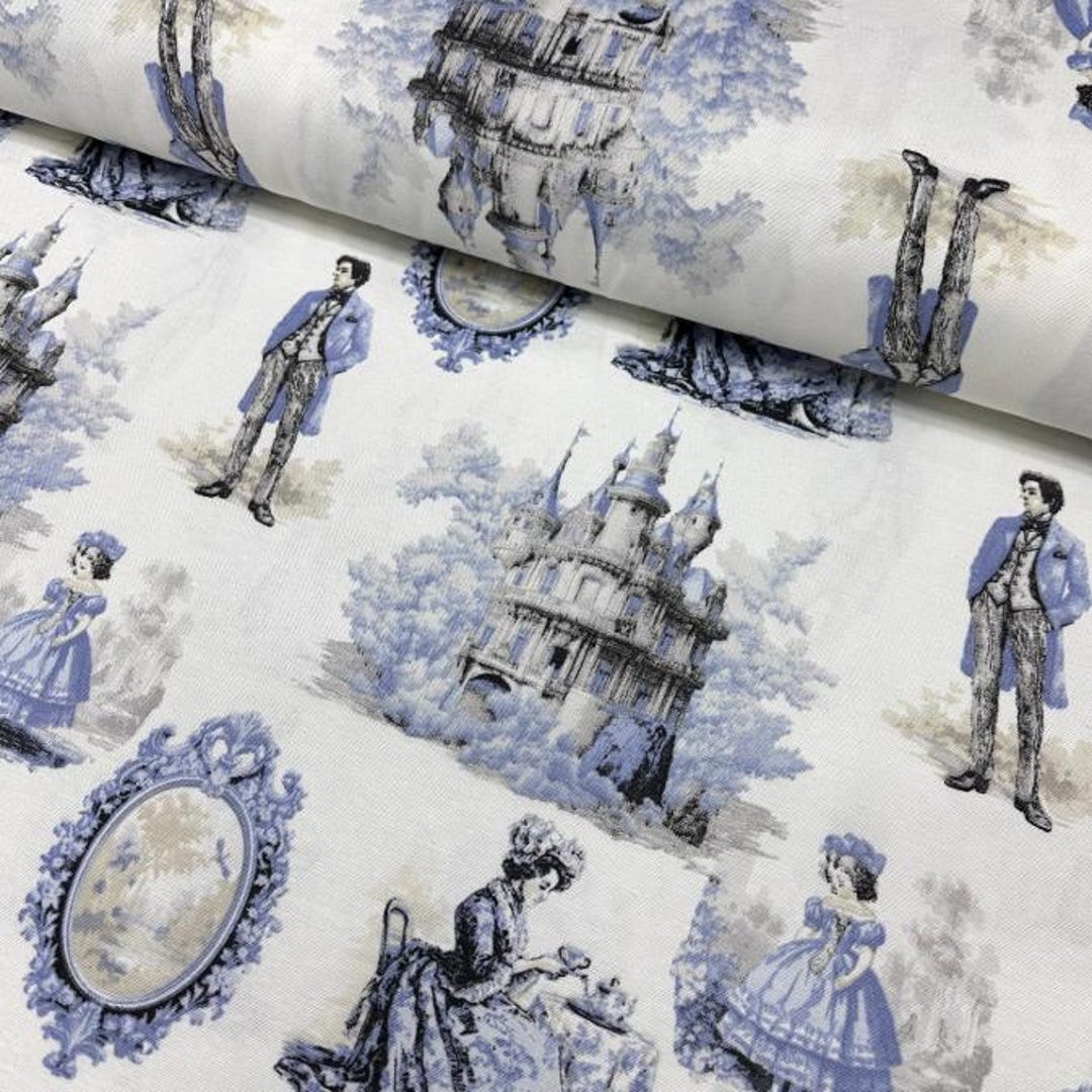 Toile Fabric, French Upholstery Fabric, Blue and White Fabric, Vintage ...