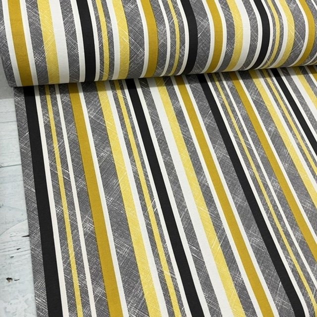 Modern Upholstery Fabric Yellow Gray Fabric Cotton Stripe Fabric Farmhouse Ticking Canvas Furnishing Tablecloth Runner Couch Fabric Yard Etsy