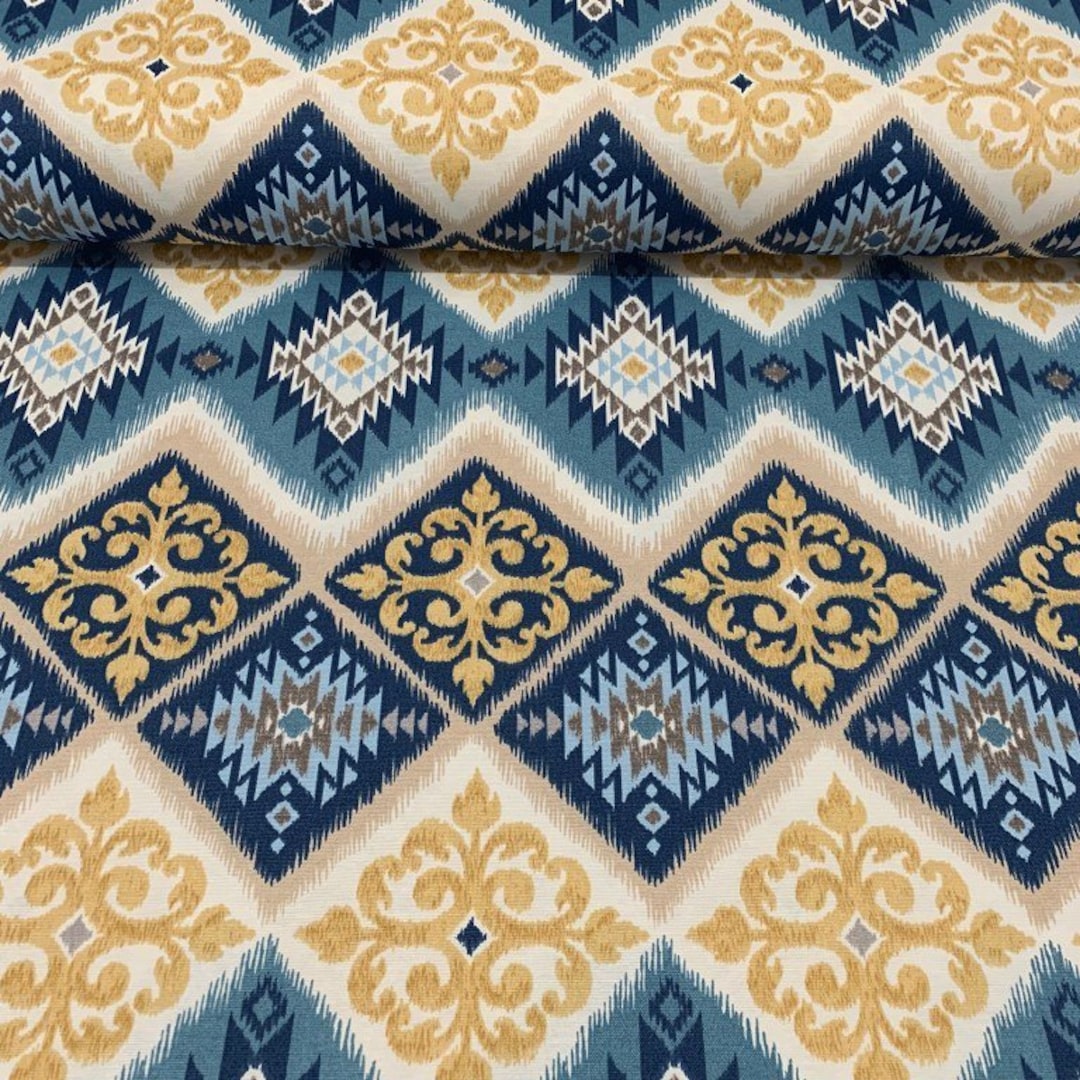 Ikat Upholstery Fabric, Kilim Fabric, Moroccan Fabric, Blue Yellow ...