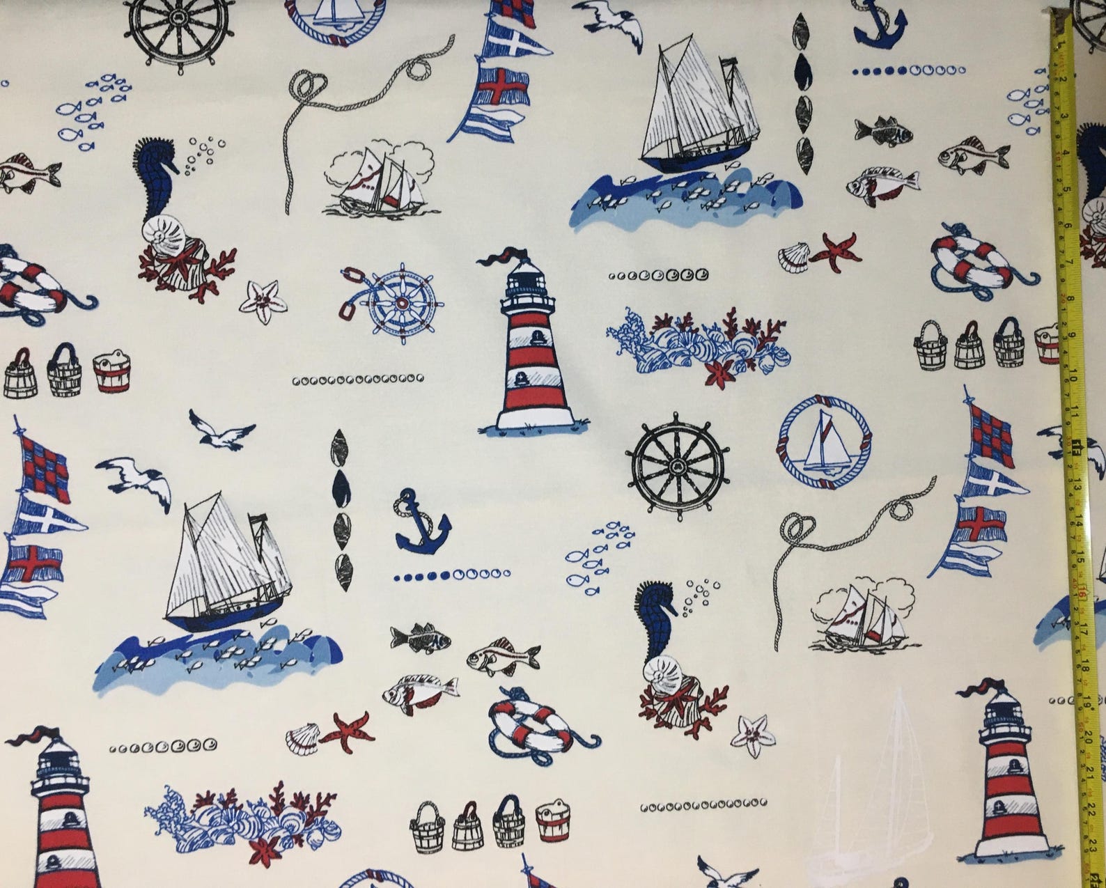 Nautical Fabric, Boat Fabric, Marine Fabric, Lighthouse Fabric, Blue ...