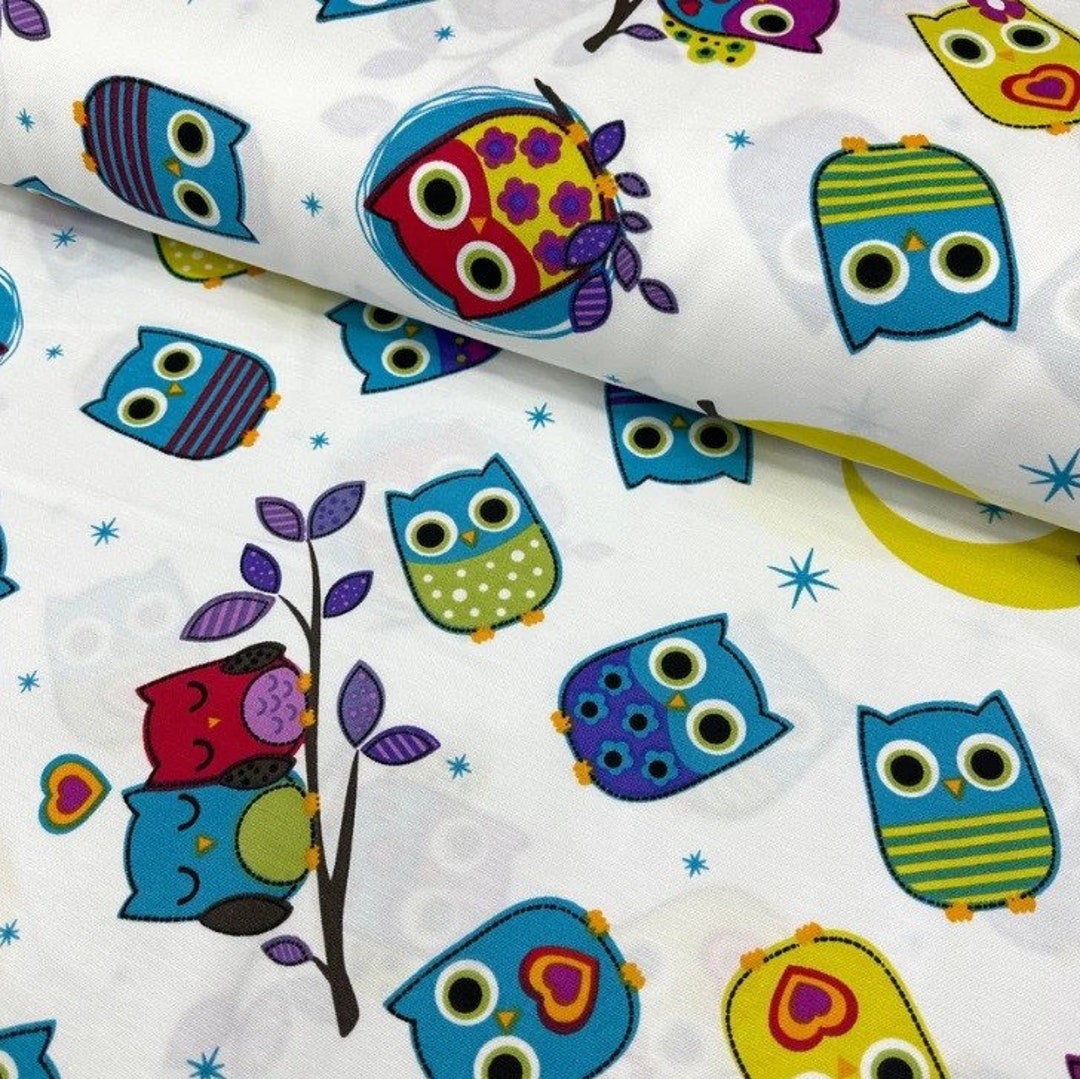 Owl Fabric, Bird Print Fabric, Animal Upholstery Fabric, Colorful ...