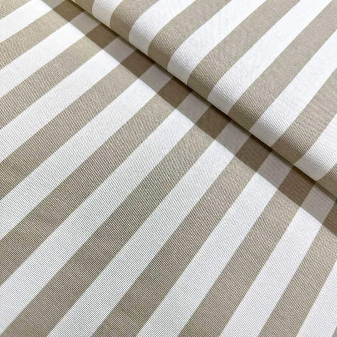 Beige Stripe Fabric, Tan Upholstery Fabric, Light Brown White Cotton ...