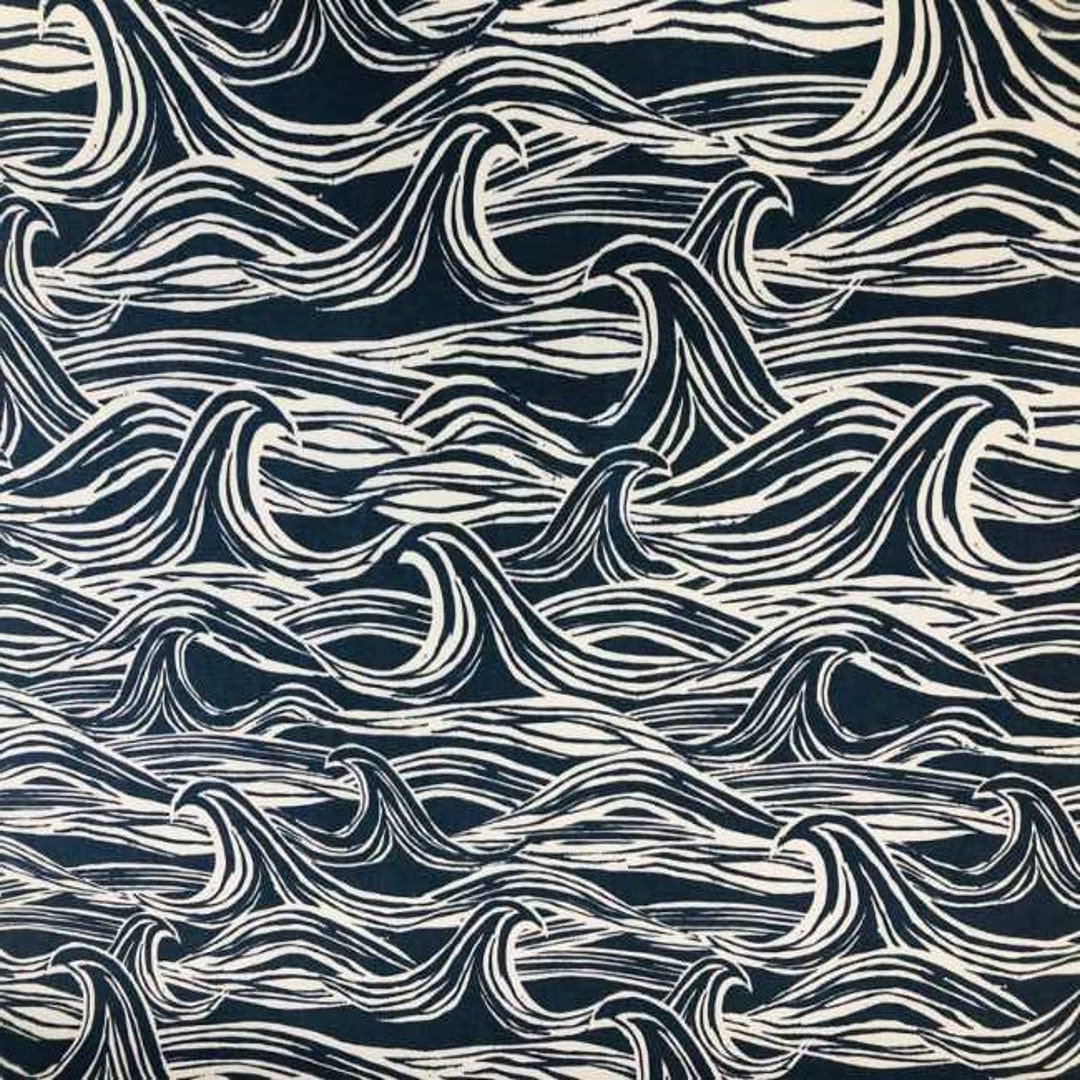 Ocean Fabric, Waves Fabric, Nautical Fabric, Navy Blue Upholstery ...