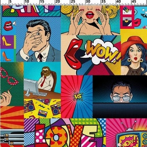 Comic Book Fabric, Pop Art Fabric, Comics Fabric, Colorful Cartoon ...