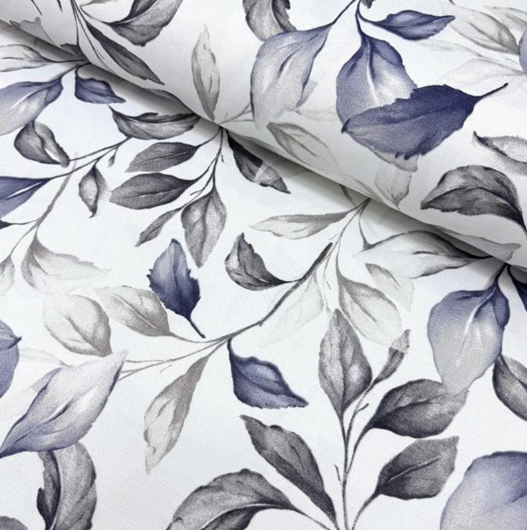 Leaf Upholstery Fabric, Blue Leaves Fabric, Boho Modern Fabric, Pastel ...