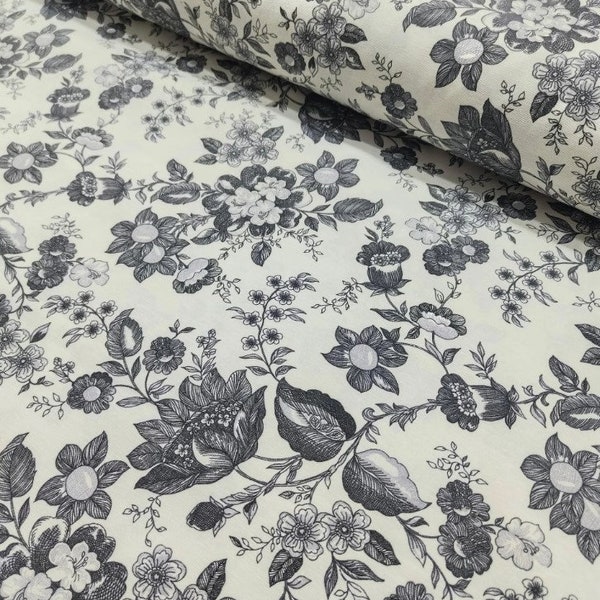 Gray Floral Fabric - Etsy