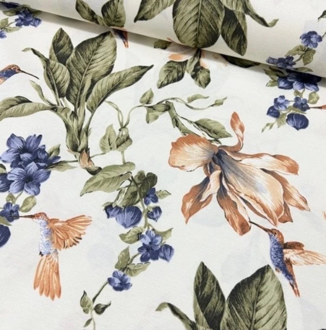 Floral Bird Fabric, Hummingbird Fabric, Lily Fabric, Blossom Pastel ...