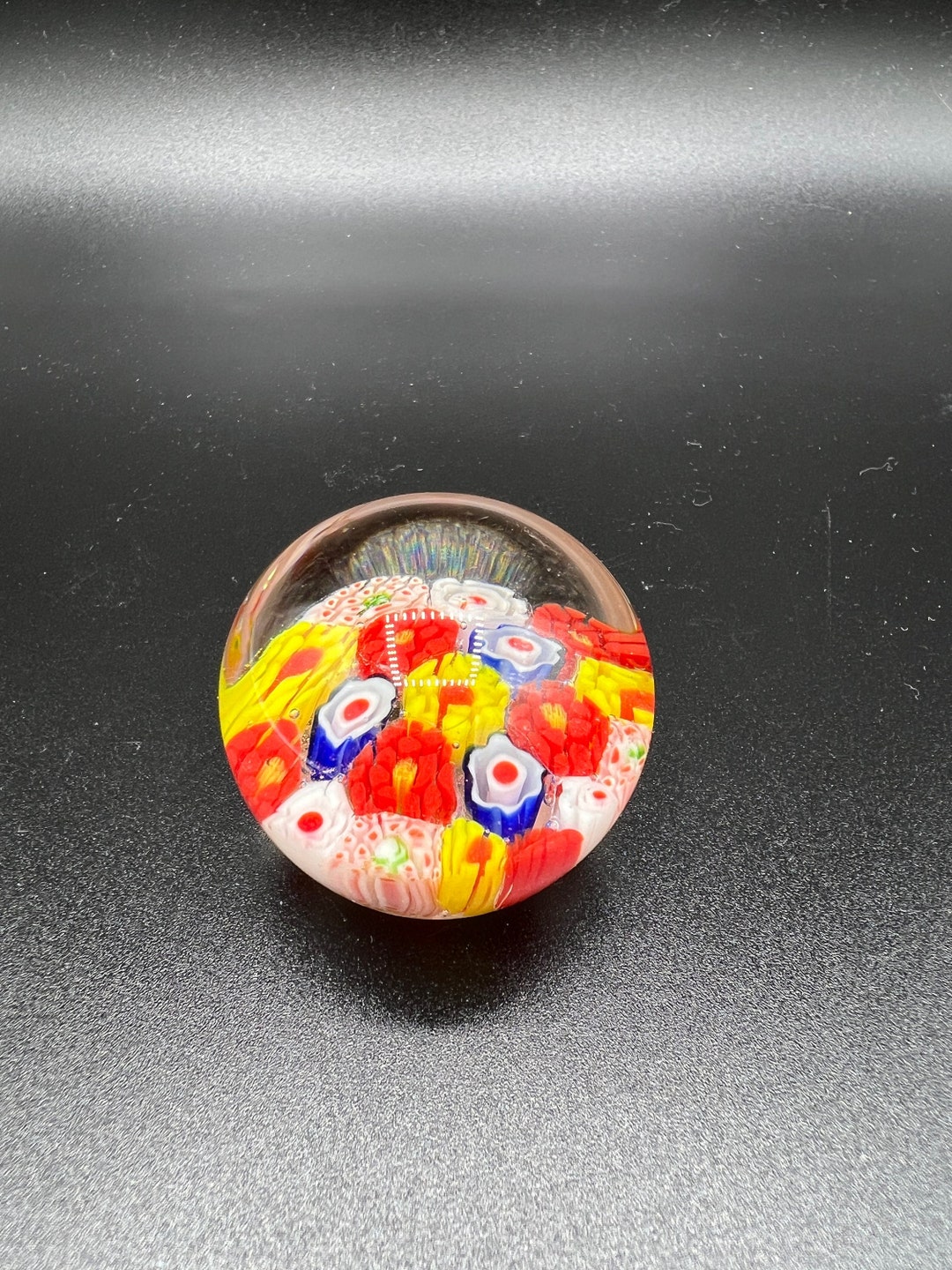 Vintage Art Glass Mini Paperweight With Multicolor Millefiori, 1.5" D ...