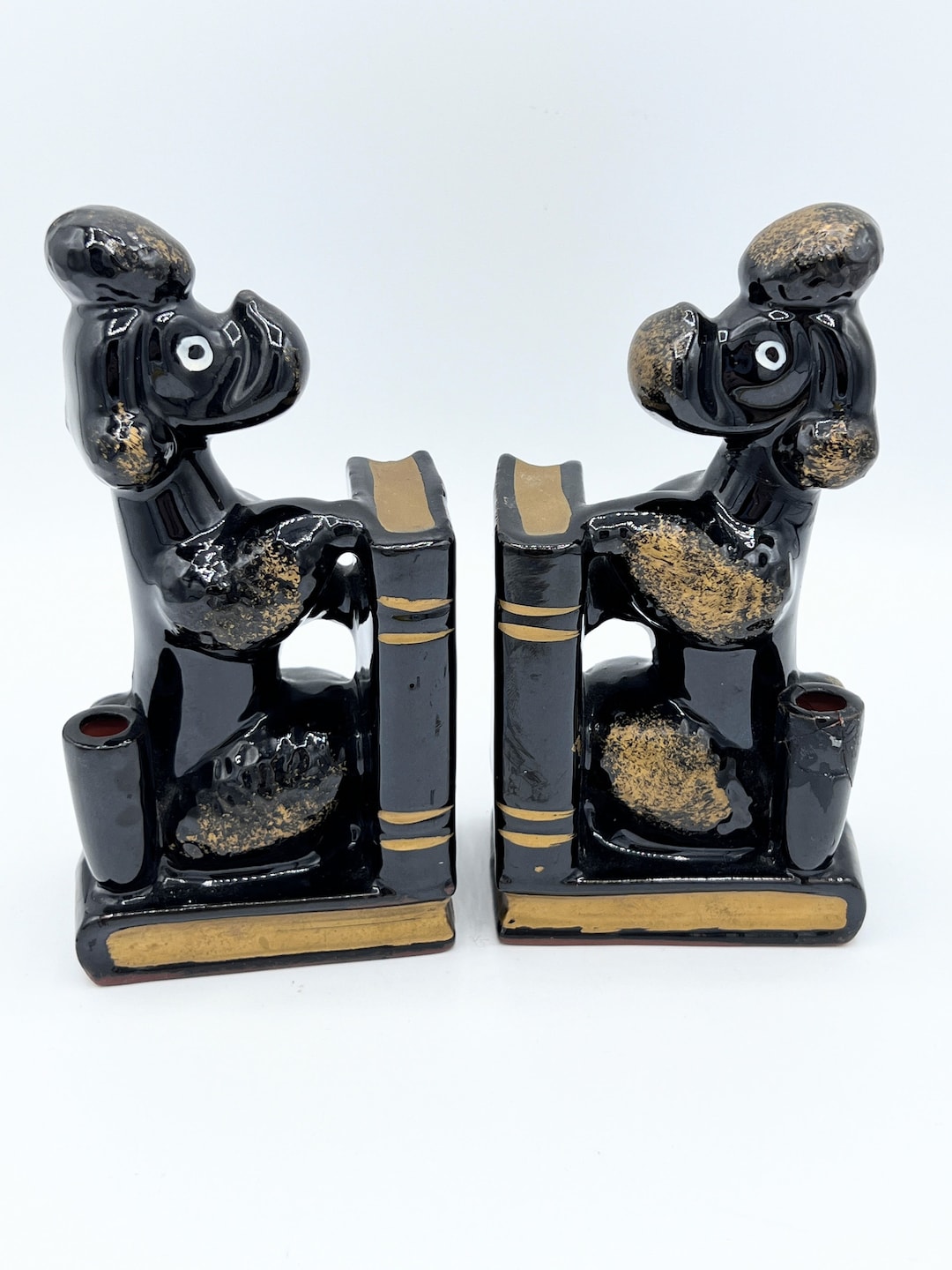 Vintage Poodle Bookends MCM Black Poodle Bookends Vintage Desk ...