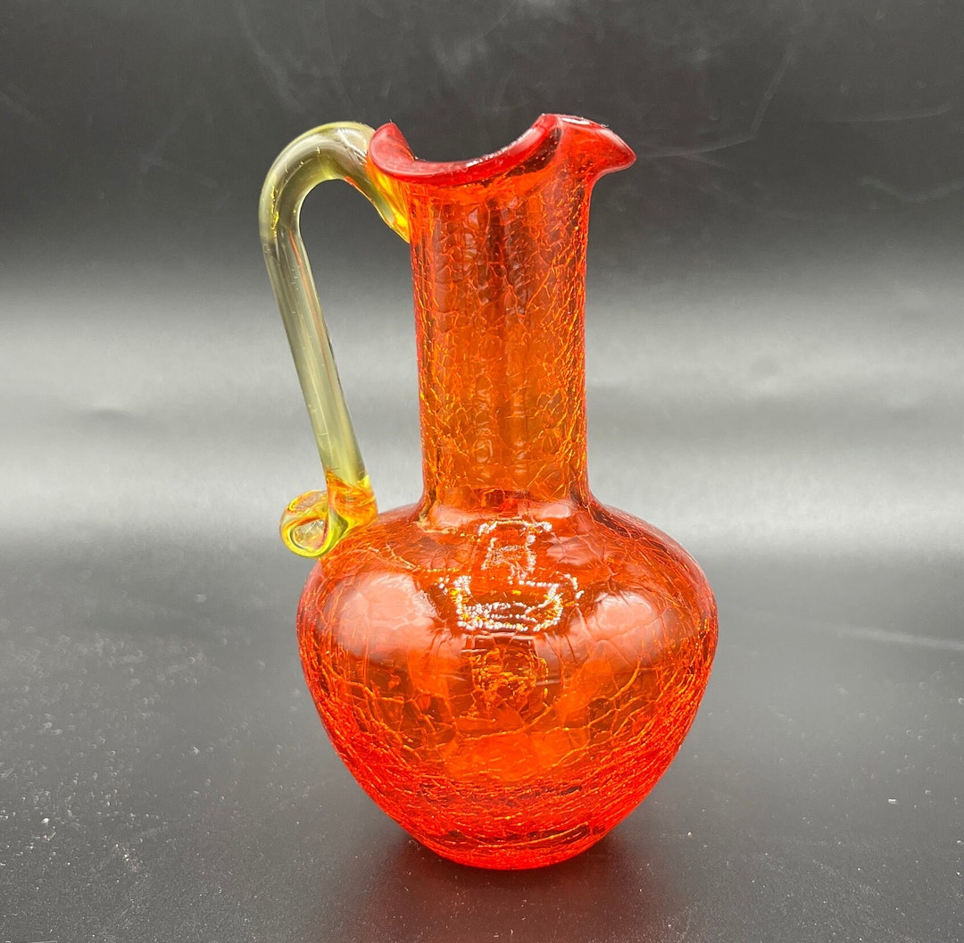 Vintage Pilgrim Glass Pitcher Amberina Crackle Glass Vtg Art Glass ...