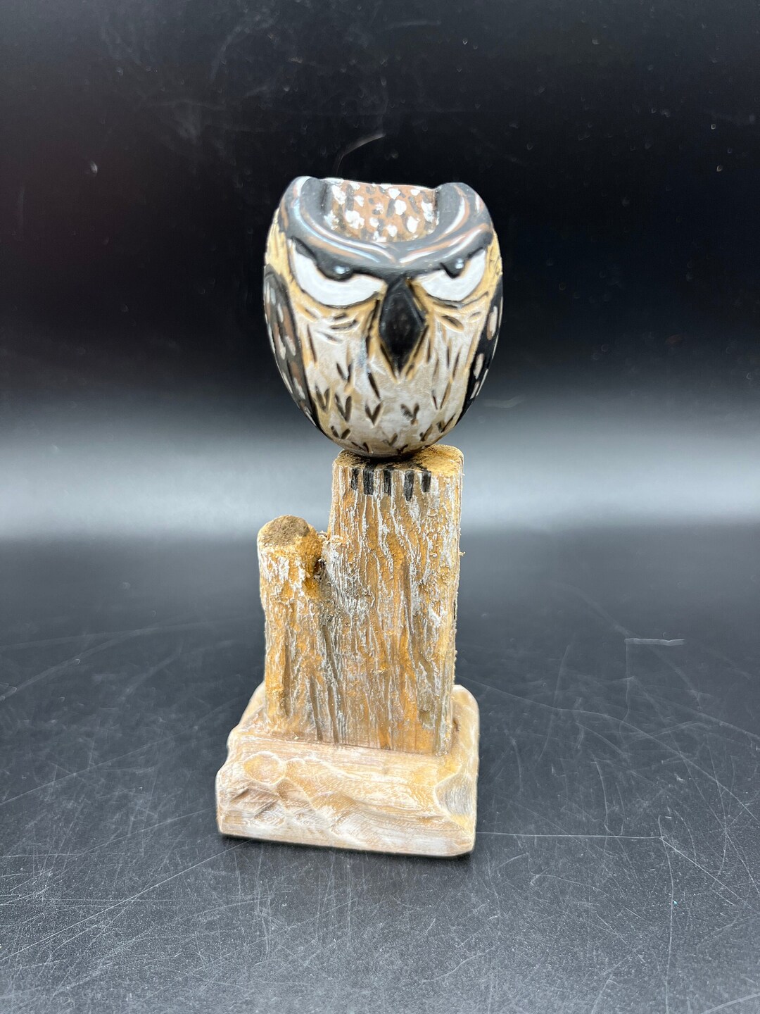 Angry Carved Owl Wood Artisan Bird Sculpture OOAK Owl Carving Handmade ...