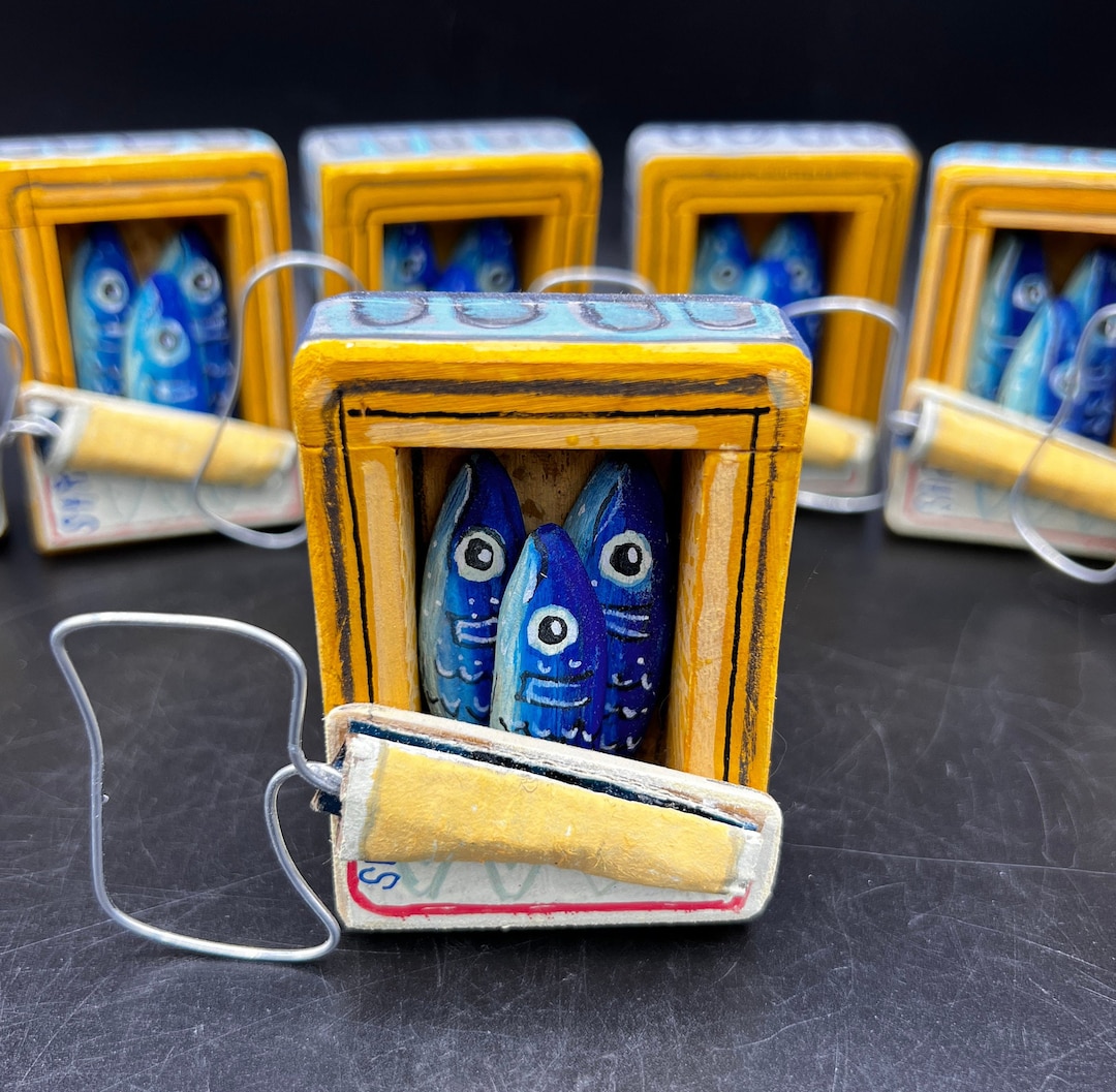 Miniature Wooden Sardine Can Sculpture Artisan Made Pop Art Retro Food ...