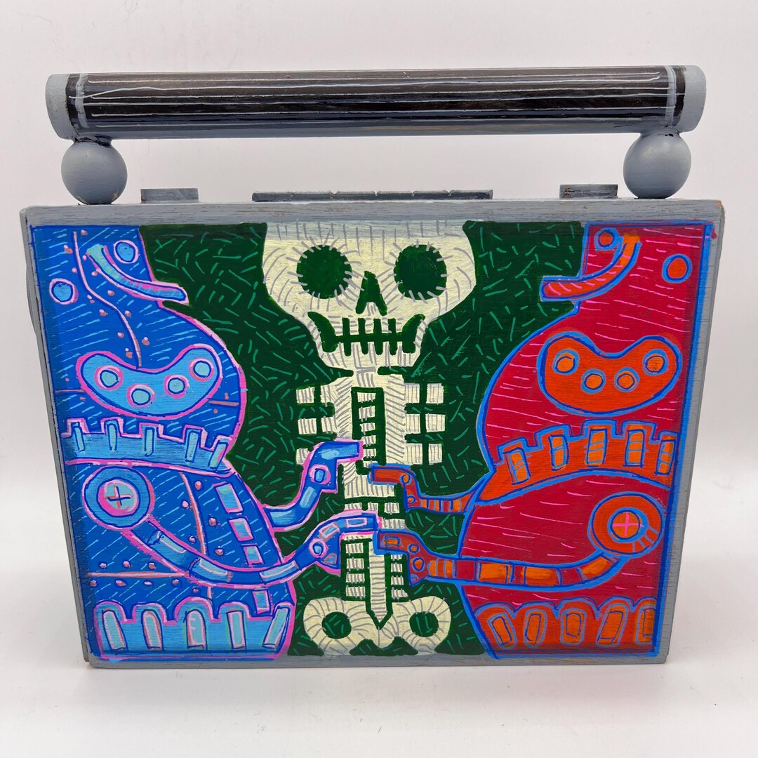 Pop Art Boom Box Art Robots and Skeletons Art OOAK Collector Gift Boom ...