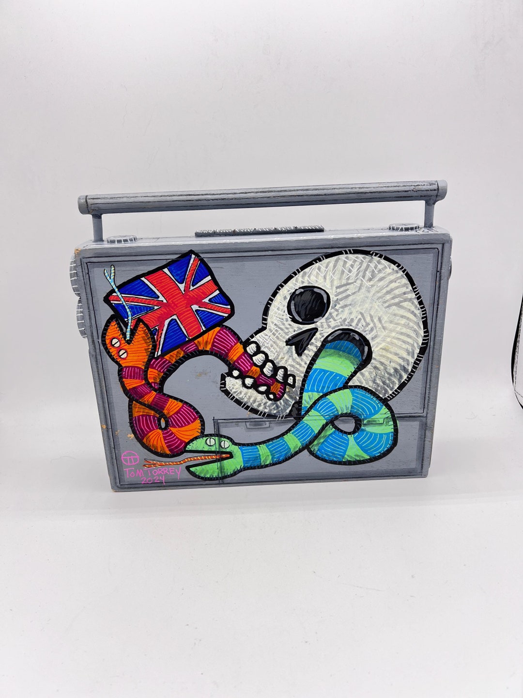 Pop Art Boom Box Art Snakes and Skeletons Art OOAK Boom Box Sculpture ...
