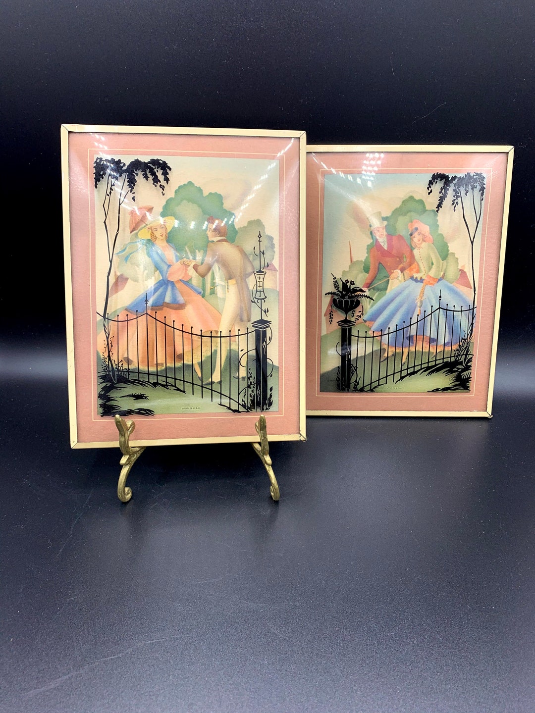 Vintage Morris & Bendien Lithographs: Reverse Painted Silhouette Art ...