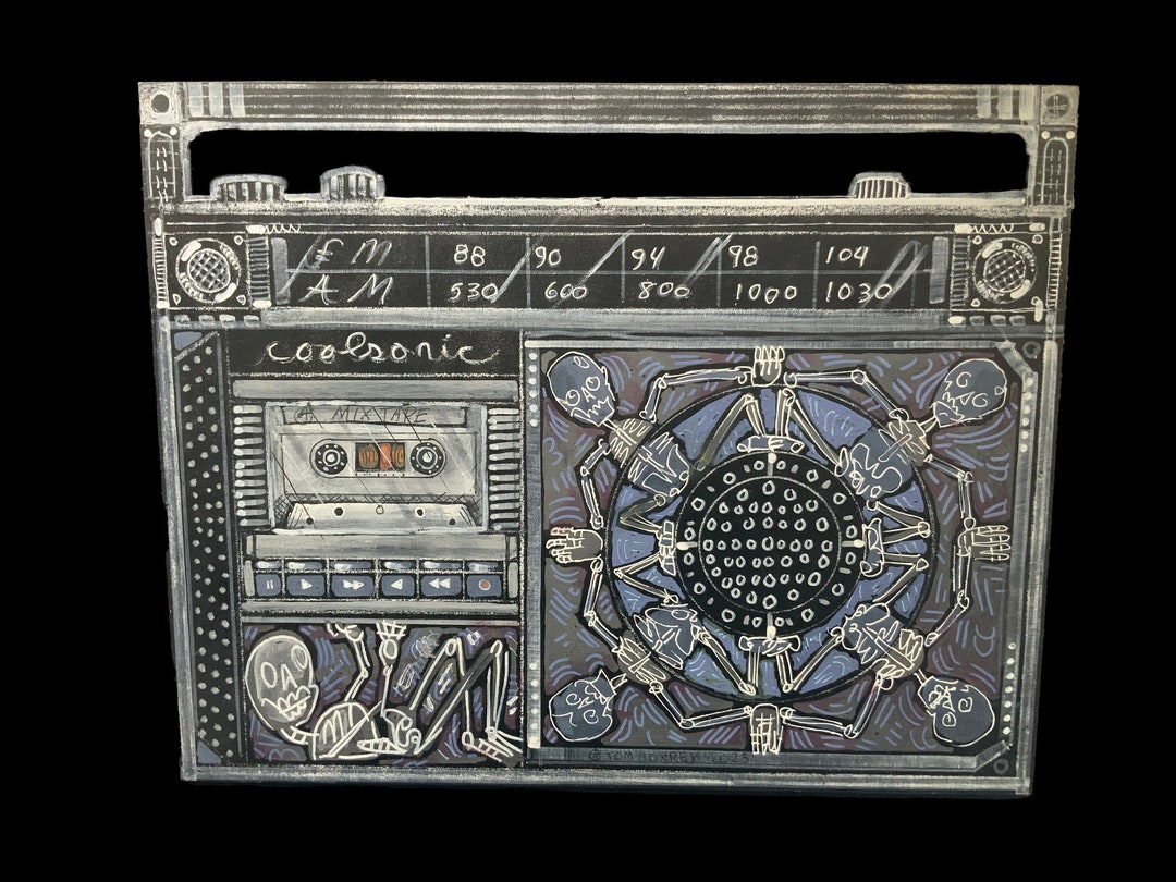 Pop Art Boom Box OOAK 80's Pop Art Painting Skull Painting Gift Artist ...