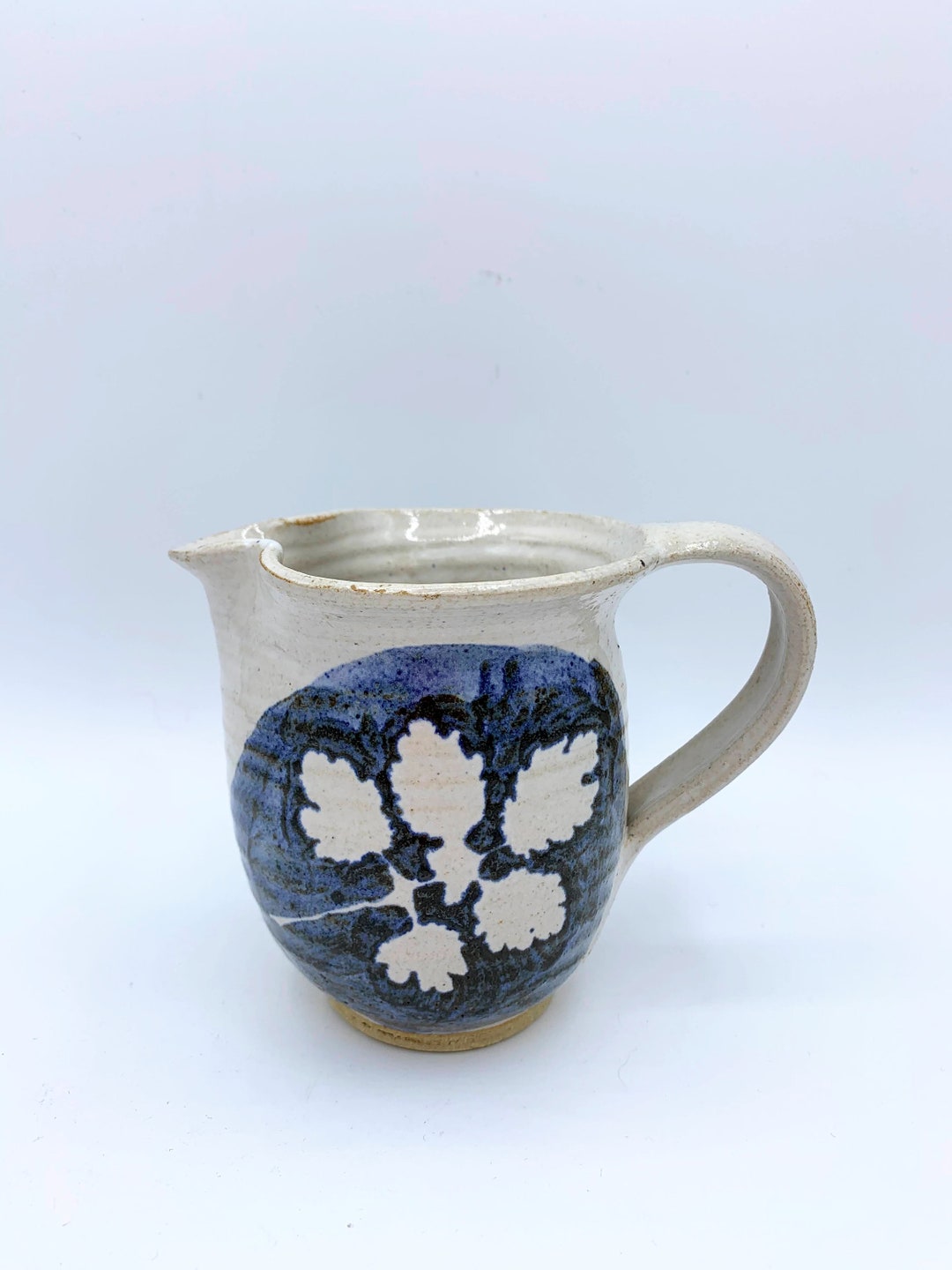 Cape Cod Pottery, Hand Made Pitcher With Blue and White Leaf Impression ...