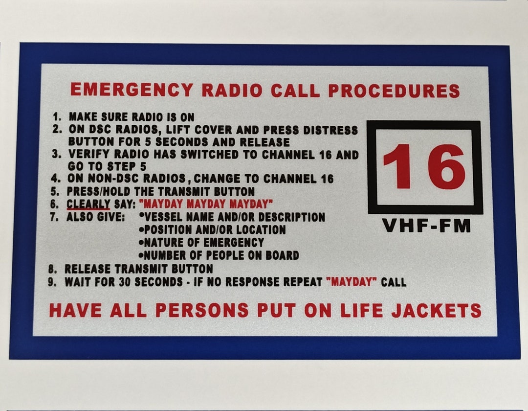 REFLECTIVE VHF Marine Emergency Radio Call Procedure Sticker 3.5" X 5.5" VHF - Etsy